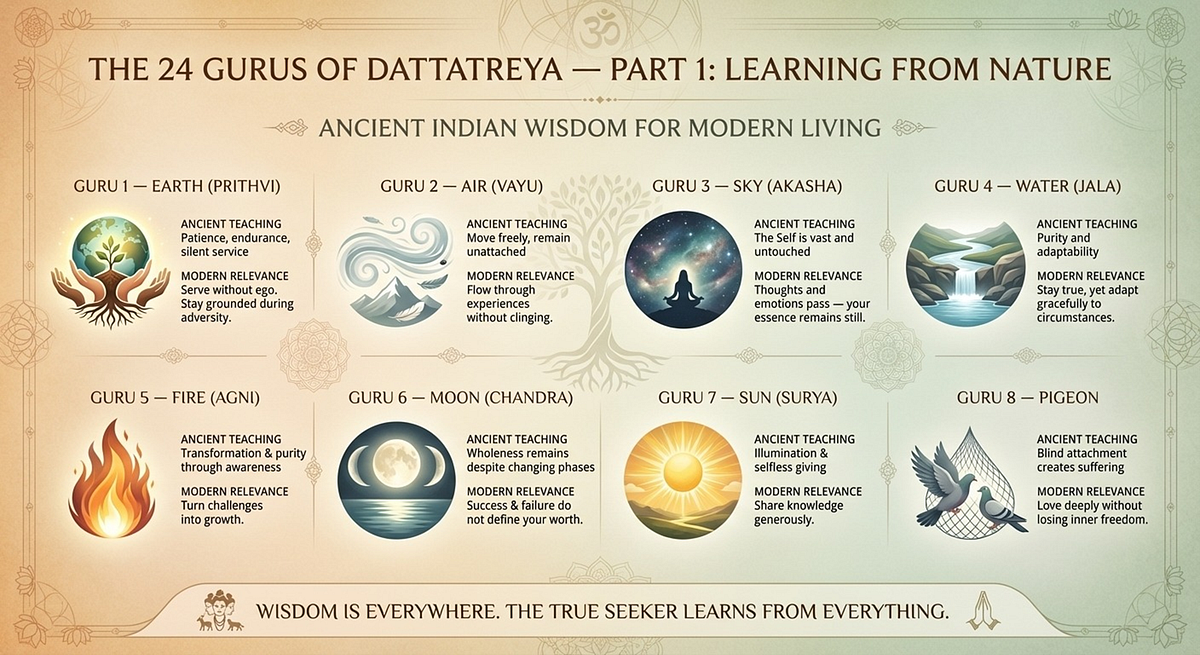 Learning From Life: Dattatreya’s 24 Gurus | by shebbar | Jan, 2026 | Medium