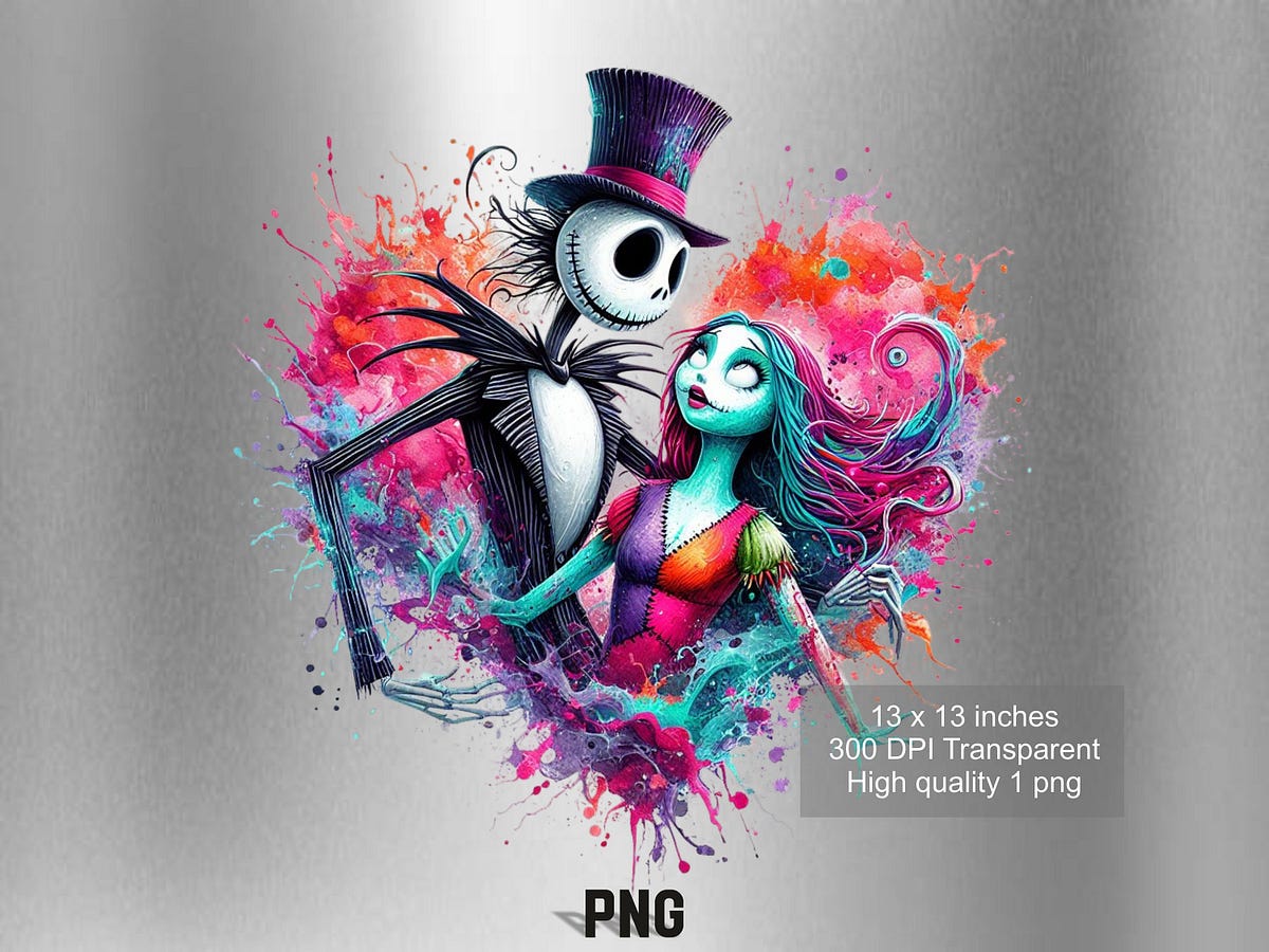 Jack and Sally Splash and Watercolor Digital design PNG file for ...