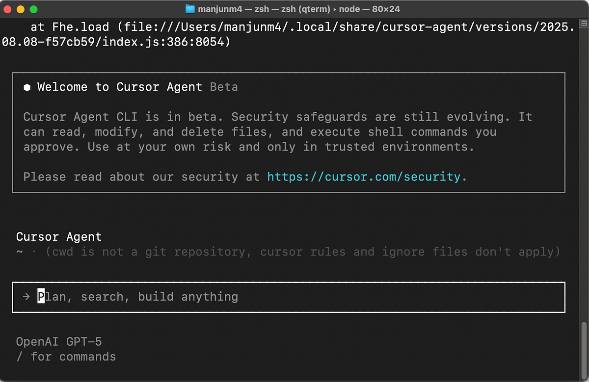 Setup Cursor CLI. You can now try out Power of Cursor CLI… | by Manjunath Janardhan | Data ...