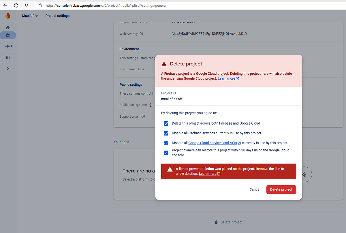 Unable to delete Firebase or Google Cloud Platform Project due to linked to a Dialogflow agent ...