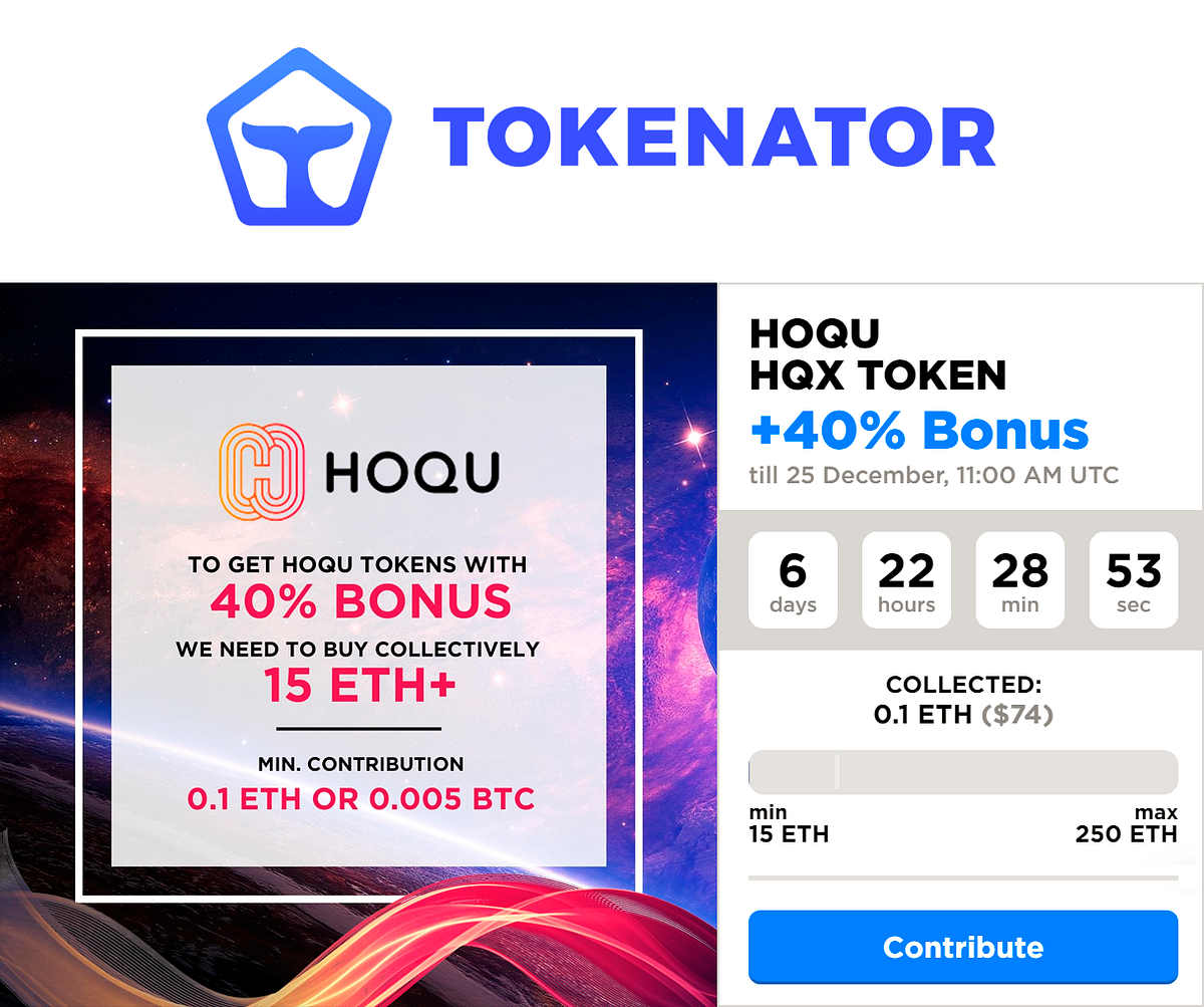 🐳 Get 40% Bonus on HQX Tokens of HOQU — Only on Tokenator! 🐳 [Soft Cap ...
