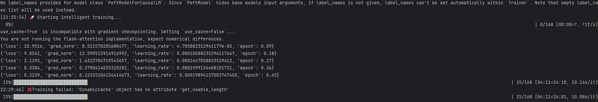 How to solve FineTuning Related Common Errors : Training failed: ‘DynamicCache’ object has no ...