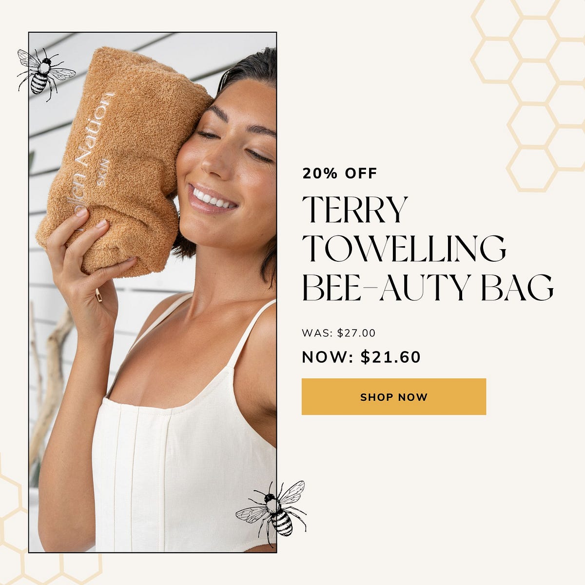 Terry Towelling Beauty Bag - PollenNation Skin - Medium