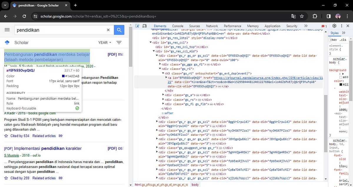 Melakukan Scraping di Google Scholar dengan Node.js | by Nurlaila Tan | Oct, 2023 | Medium