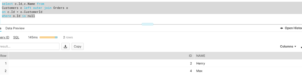 LeetCode Problem Solution : Customers who never Orders? Using Snowflake ...