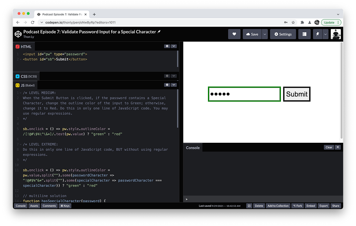 Podcast Episode 7: Validate Password Input for a Special Character | by ...