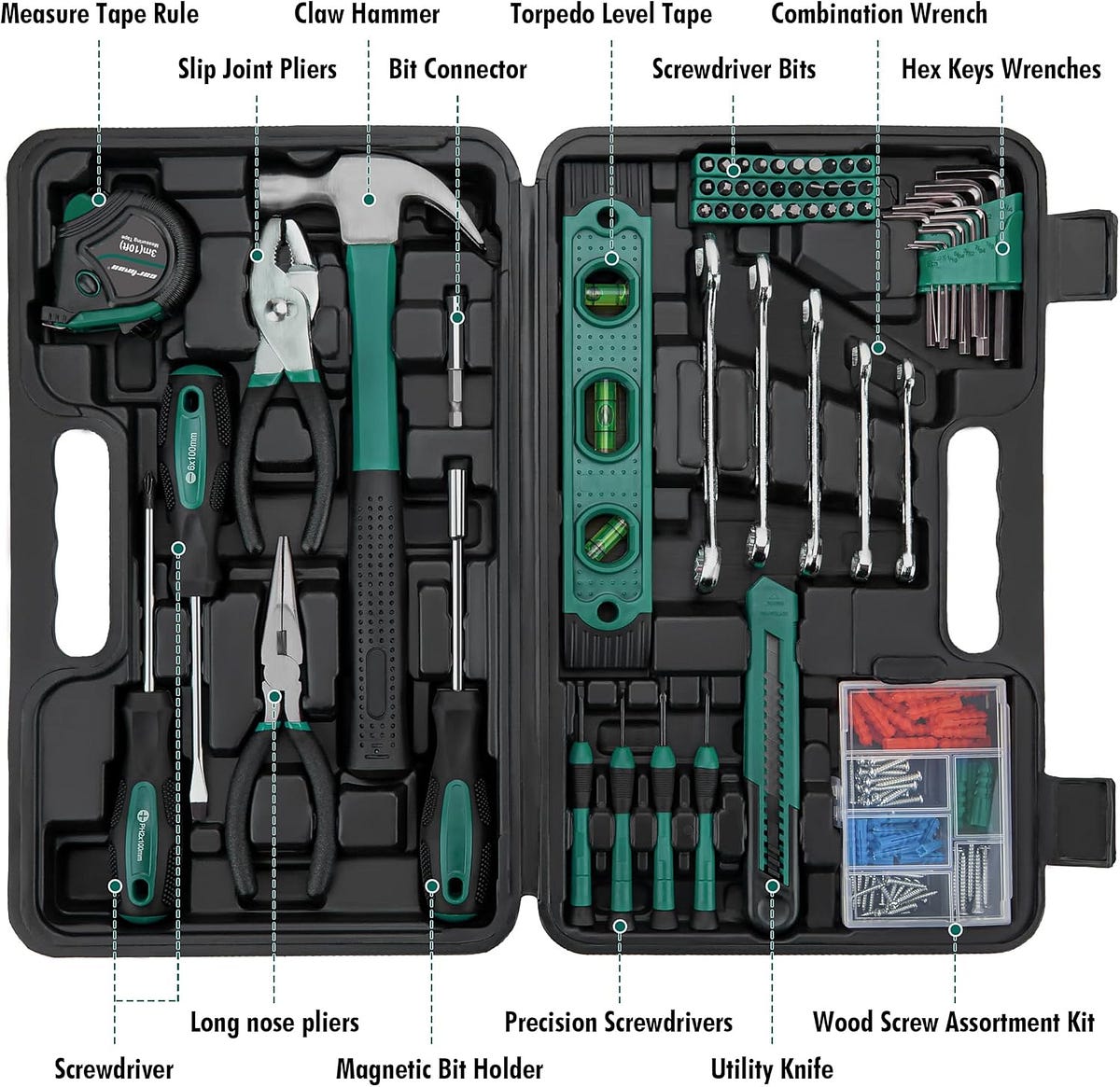 CARTMAN Tool Set General Household Hand Tool Kit with Plastic Toolbox ...