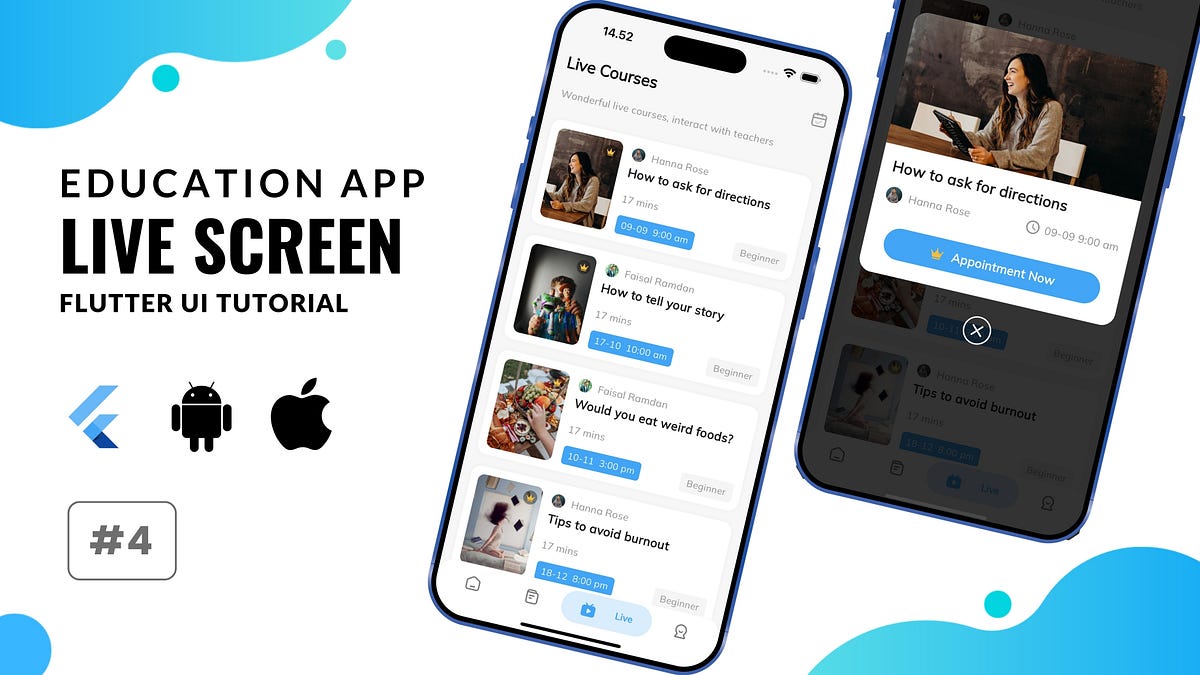 E Learning App — Flutter Ui Tutorial 4 Live Streaming Courses Screen By Snapcode Flutter