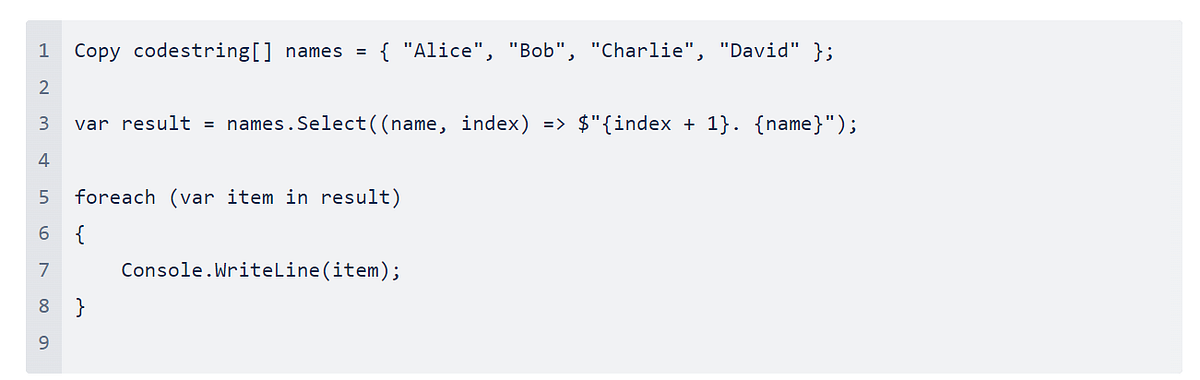 26 Oktober 2022 — LINQ lambda select index | by Hendry Hendratno | Oct, 2024 | Medium