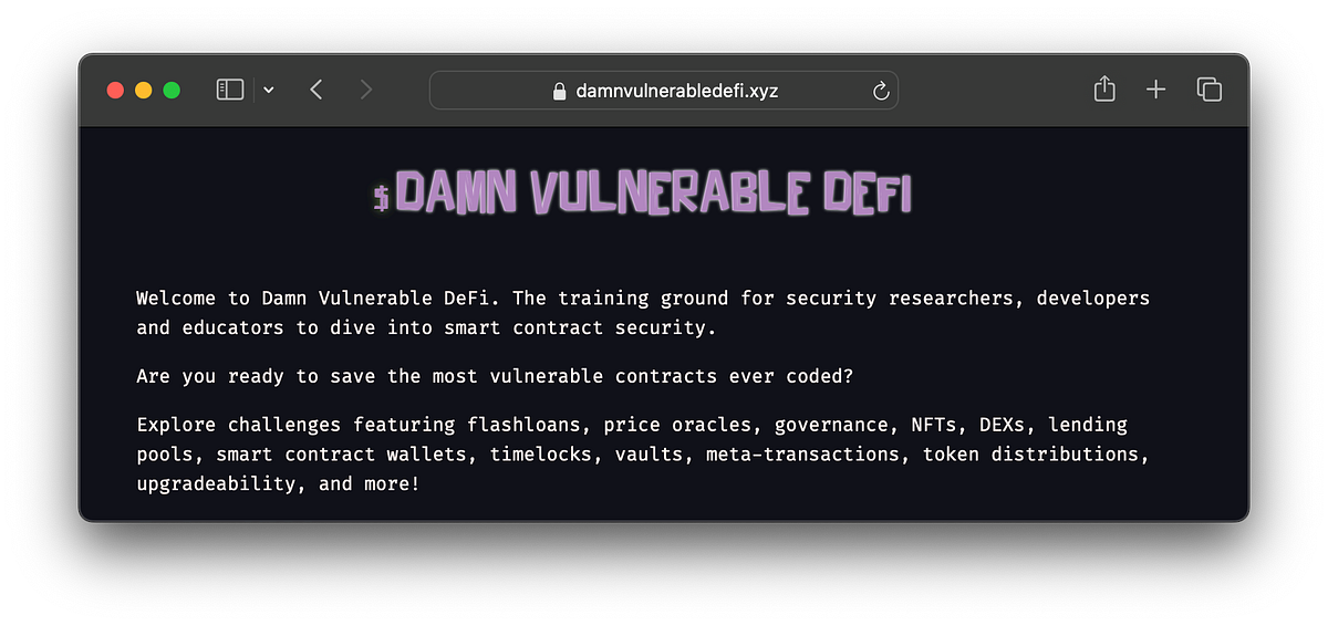 Challenge 1: Unstoppable, Damn vulnerable defi V4 lazy solutions series ...