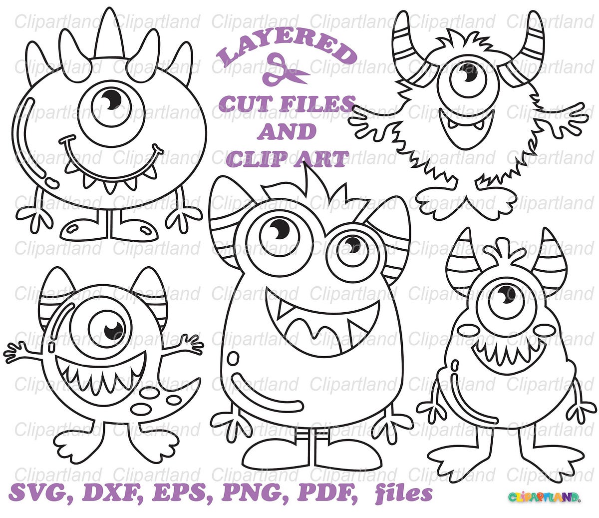 INSTANT Download. Cute monsters svg cut files and clip art. M_46_bw ...