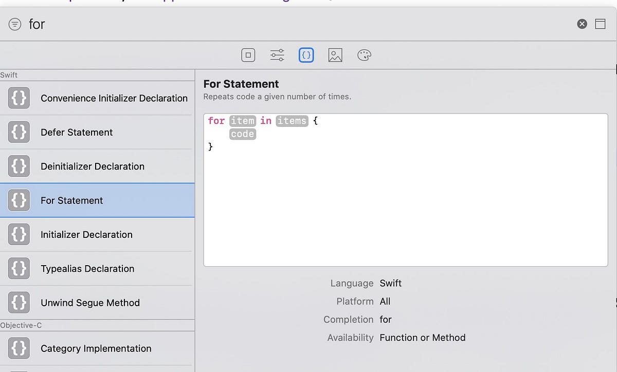 自動完成失靈，還有 Snippets library 可以輸入. Xcode 的自動完成很方便，不過偏偏有些情況會失靈。比方以下程式我們想在… | by 彼得潘的 iOS App ...