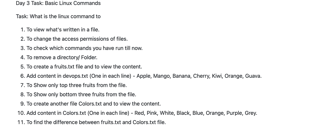 Day 3: Basic Linux Commands. 1.To view what’s written in a file. | by ...