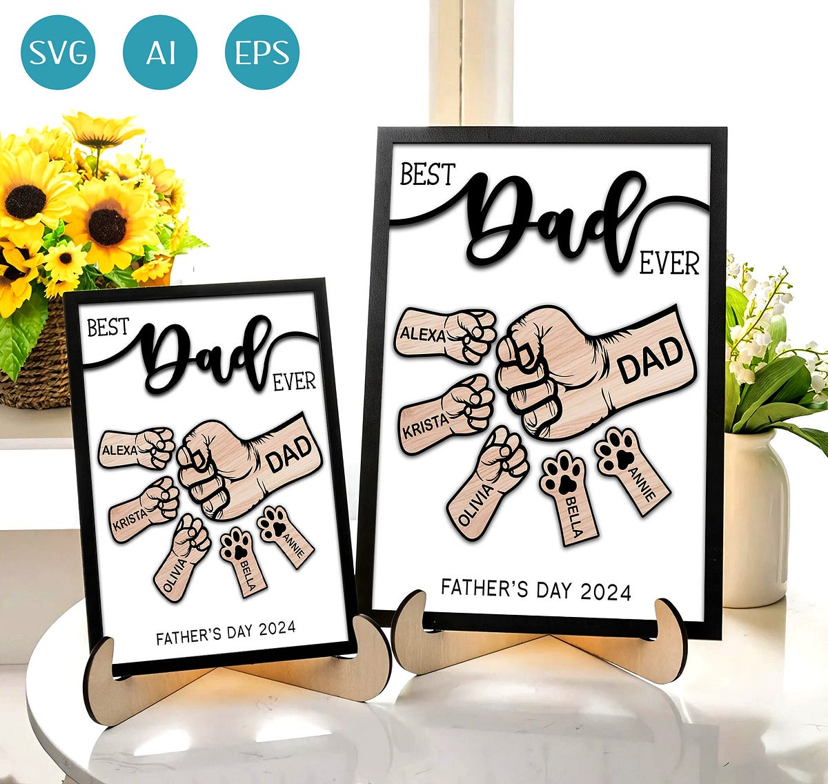 Personalized Best Dad Ever Wooden With Custom Name And Fist Bump Svg ...