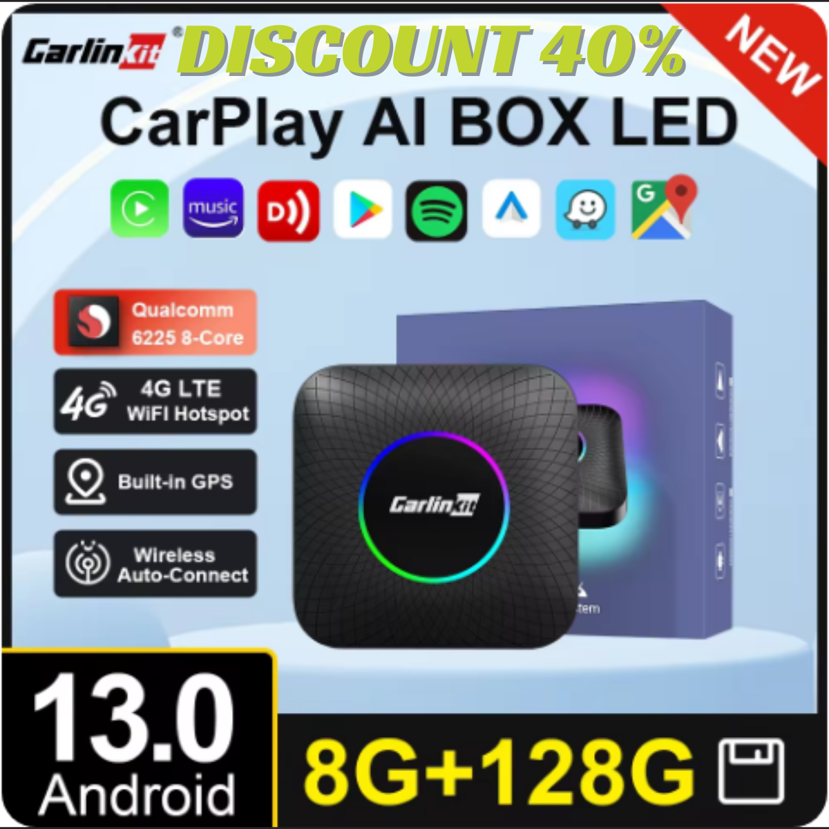 8G+128G Carlinkit CarPlay Ai Box LED Android 13 Wireless Android Auto ...