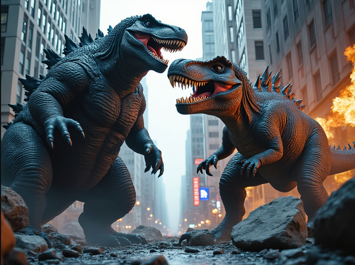 A T-Rex and Godzilla landed on Wall Street | by Bit Ratio | Medium