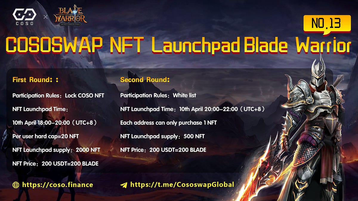 Announcement of Blade Warrior launches on COSOSWAP NFT Launchpad(0410 ...