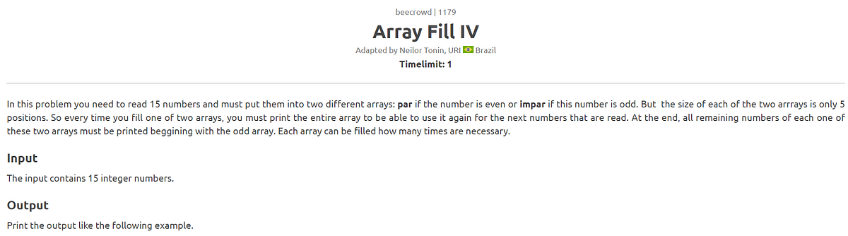 beecrowd 1179 Array Fill IV Solution in C++ - Eya J. Haque - Medium