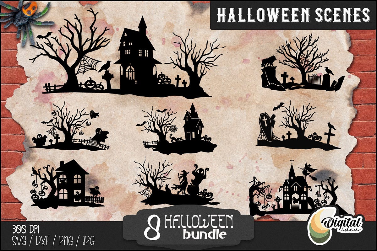 Halloween scene SVG bundle, Halloween wall art SVG, Halloween ...