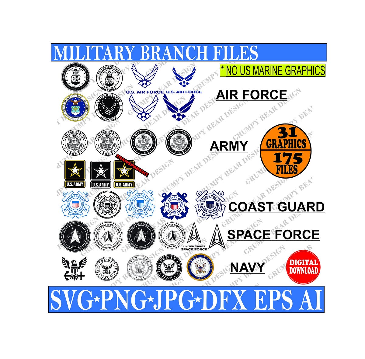 Military Branch Logos x 175 Files, Veteran, Military, Air Force, Army ...