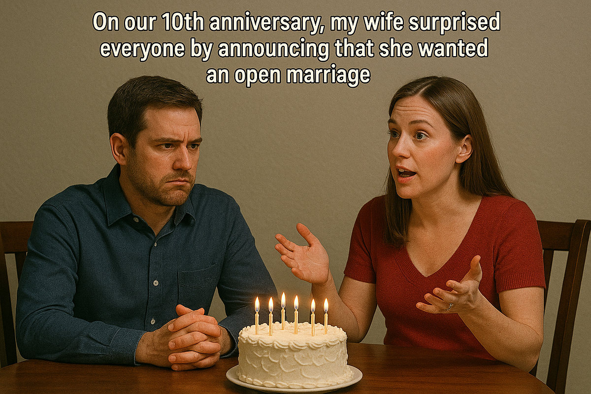 On our 10th anniversary, my wife surprised everyone by announcing that ...