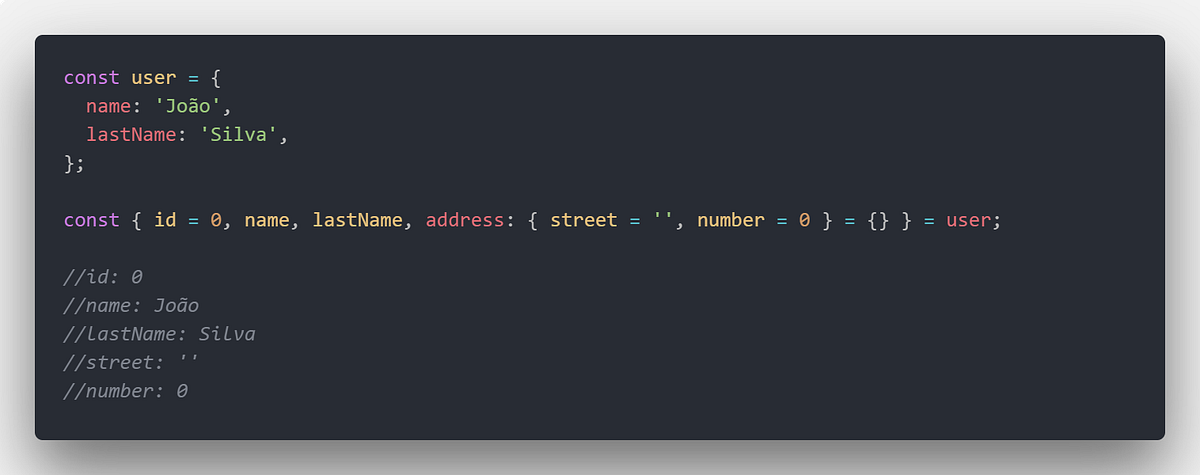 Desestruturando objetos (Destructuring objects in JavaScript) | by Conrado Ramalho | Medium