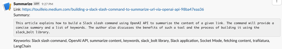 Building A Slack Slash Command To Summarize Url Via Openai Api By Benoit Perroud Medium