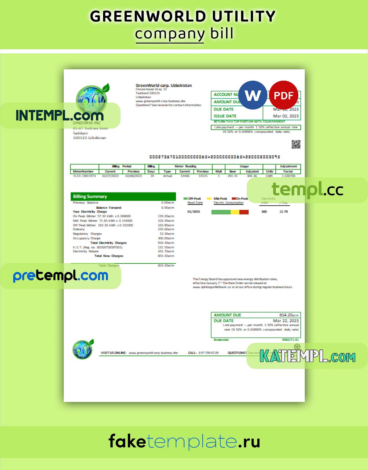 GreenWorld business utility bill, Word and PDF template | by ...