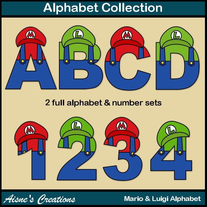 Mario and Luigi (Super Mario) Alphabet Letters & Numbers Clip Art ...