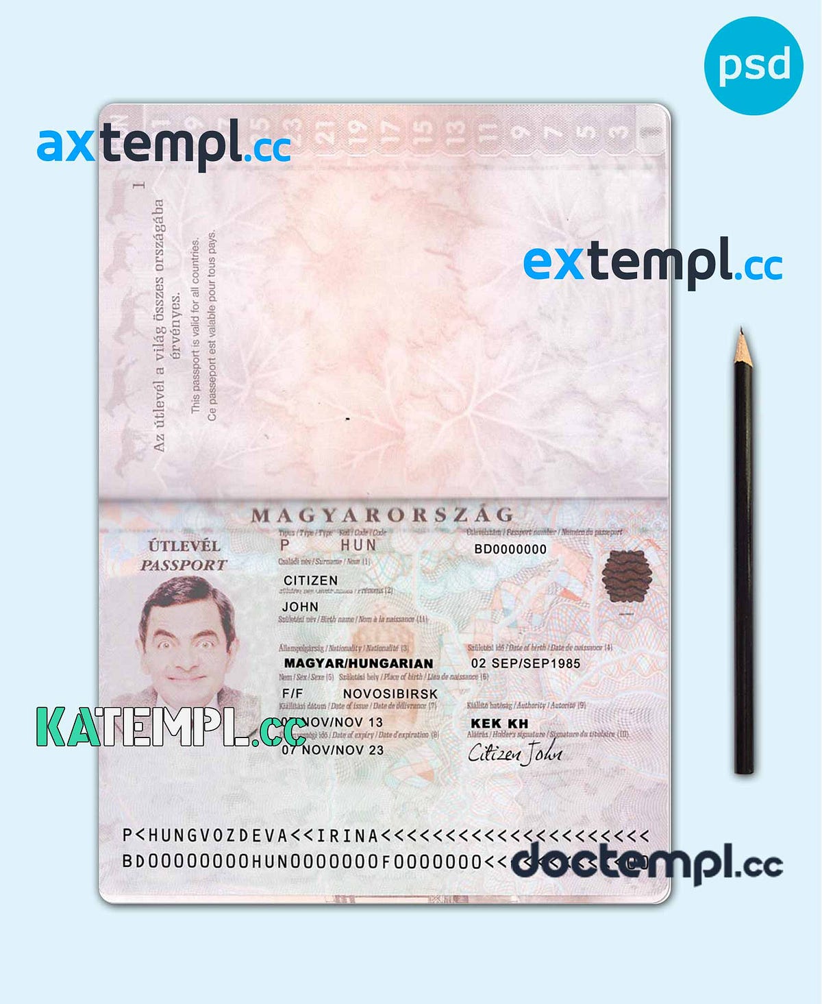 sample Hungary passport template in PSD format, version 2 download | by ...