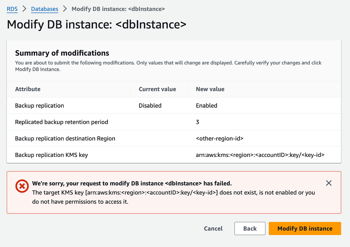 Resolving Kms Key Error In Backup Replication For Encrypted Rds Volumes Across Regions By