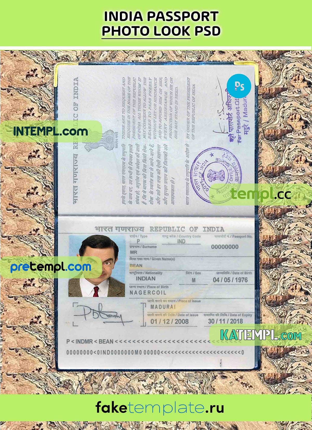 India Passport Editable Psd Files Scan And Photo Realistic Look 2 In 1 By Shotempl Medium