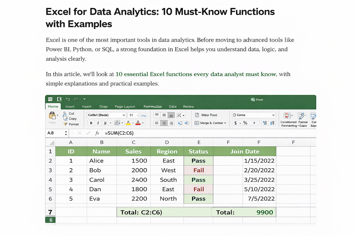 Excel for Data Analytics: 10 Must-Know Functions with Examples | by AI ...