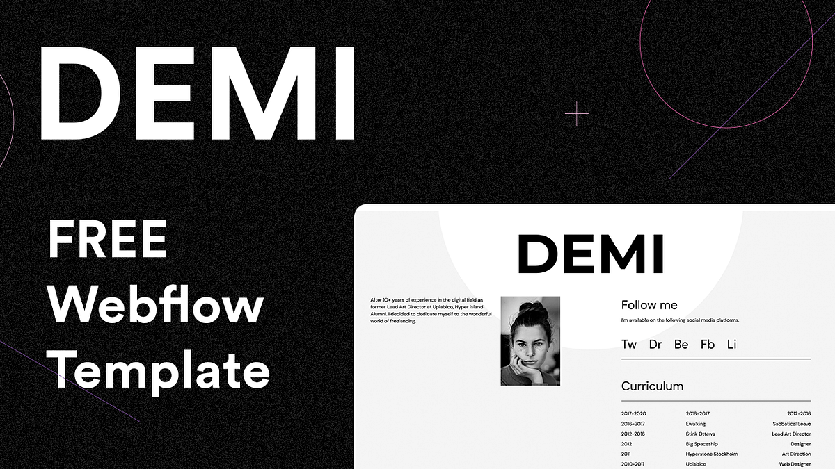Demi — Free Webflow Portfolio Template - WebDev For You - Medium