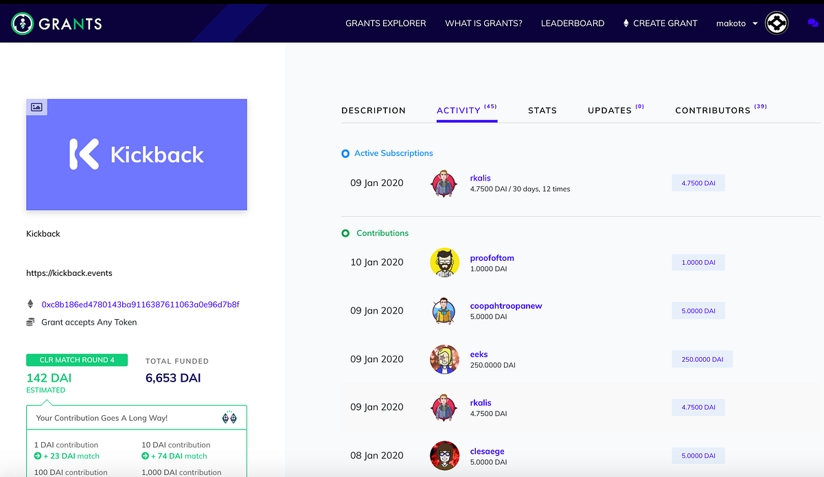 Gitcoin CLR donation list by Kickback | by makoto_inoue | wearekickback | Medium