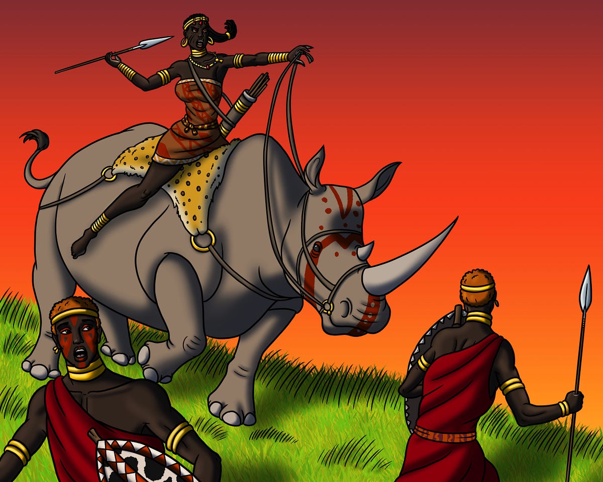 The Skull of Stone. A rhino-riding warrior woman in ancient… | by ...