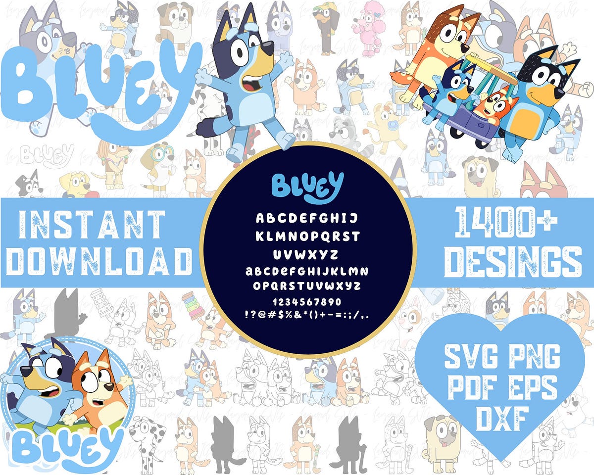 1400+ Mega Bluuey Bundle, Bluuey Cut Files For Cricut, Bluuey Clipart ...