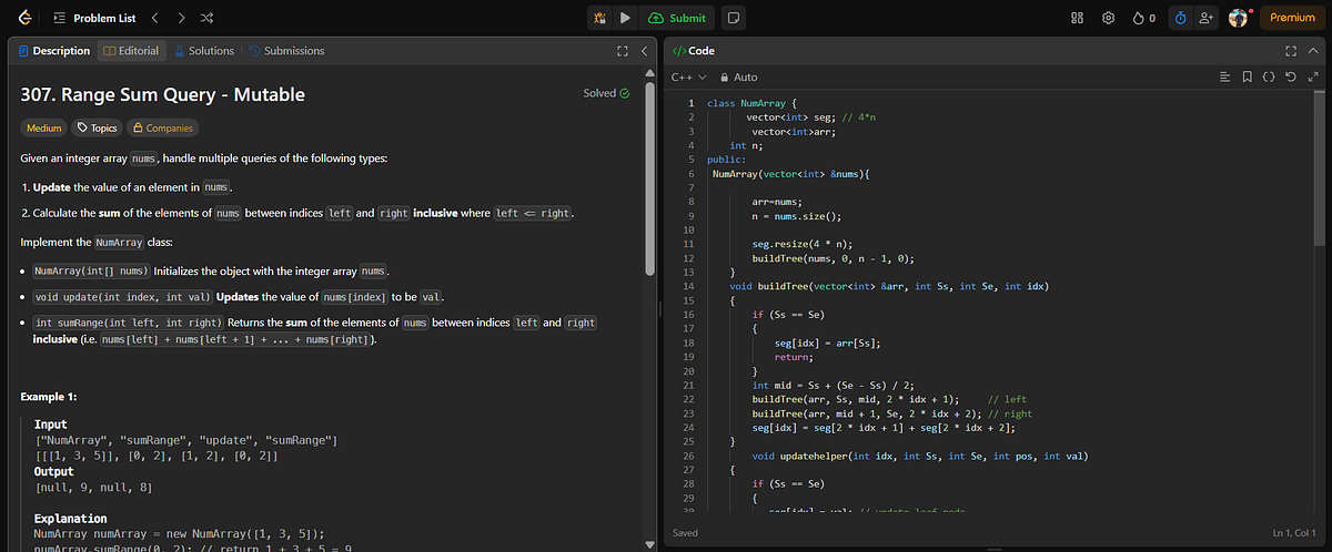 LeetCode 307: Range Sum Query — Mutable (Segment Tree Solution in C++ ...