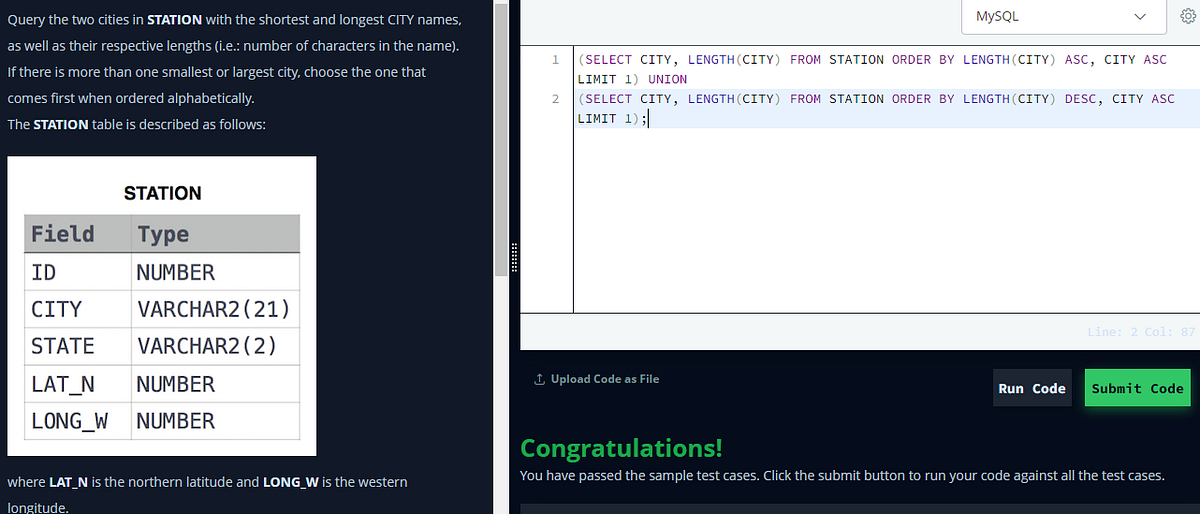 Solution to HackerRank SQL Practice Questions | by Notebook | Medium