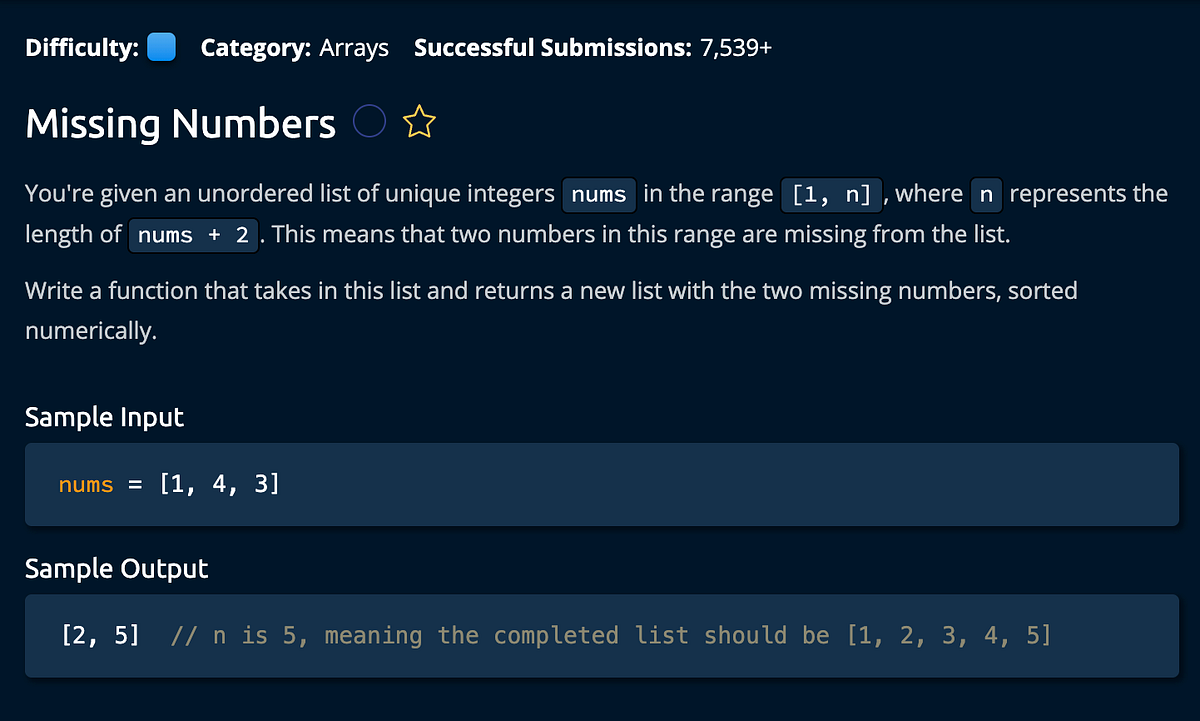 Leetcode Medium: Missing Numbers Solution | by Kyle-Anthony Hay | Medium