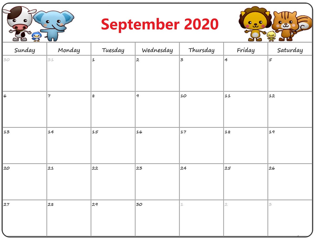 September 2020 Calendar- Create A Schedule | by Marry Kane | Medium