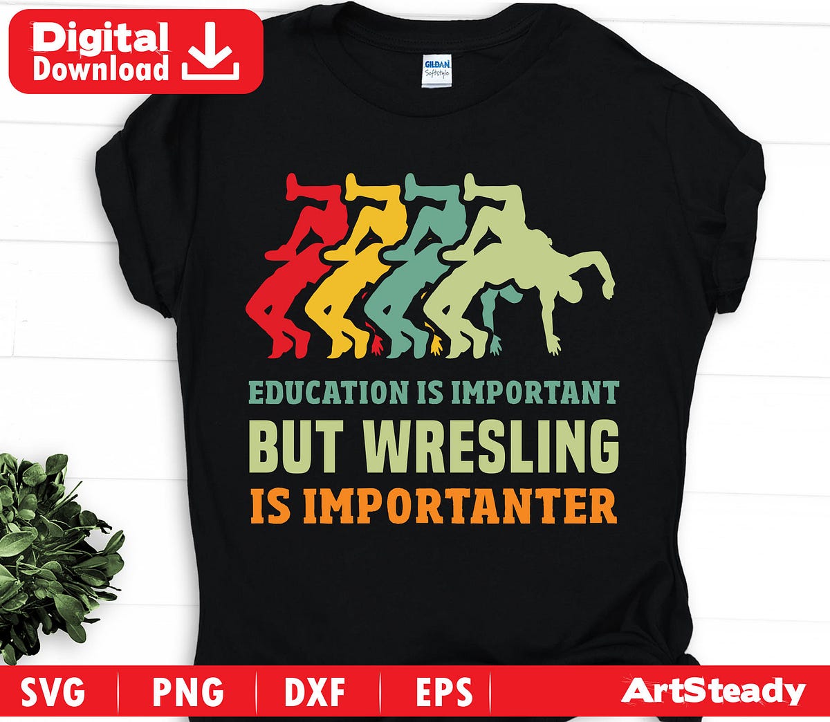 Wrestling svg files — RETRO education is important mixed with a cute silhouette creative theme ...