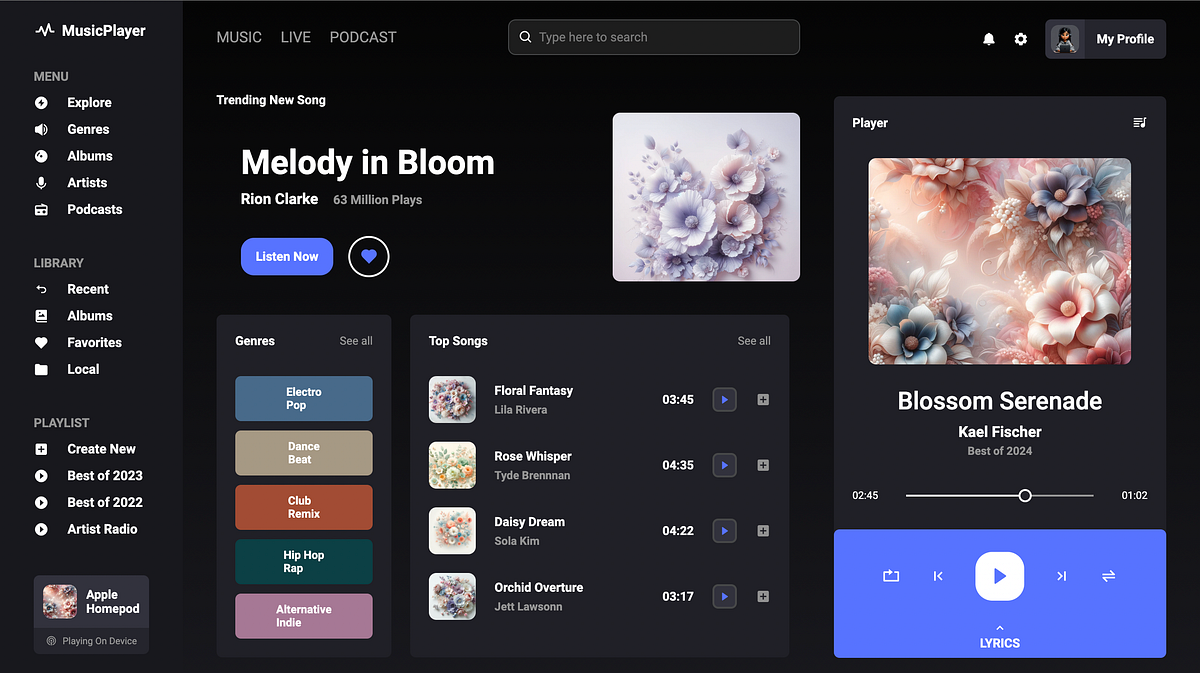 Case Study: Crafting a Simple Yet Elegant Music Player Website | by Eva Daniel | Medium