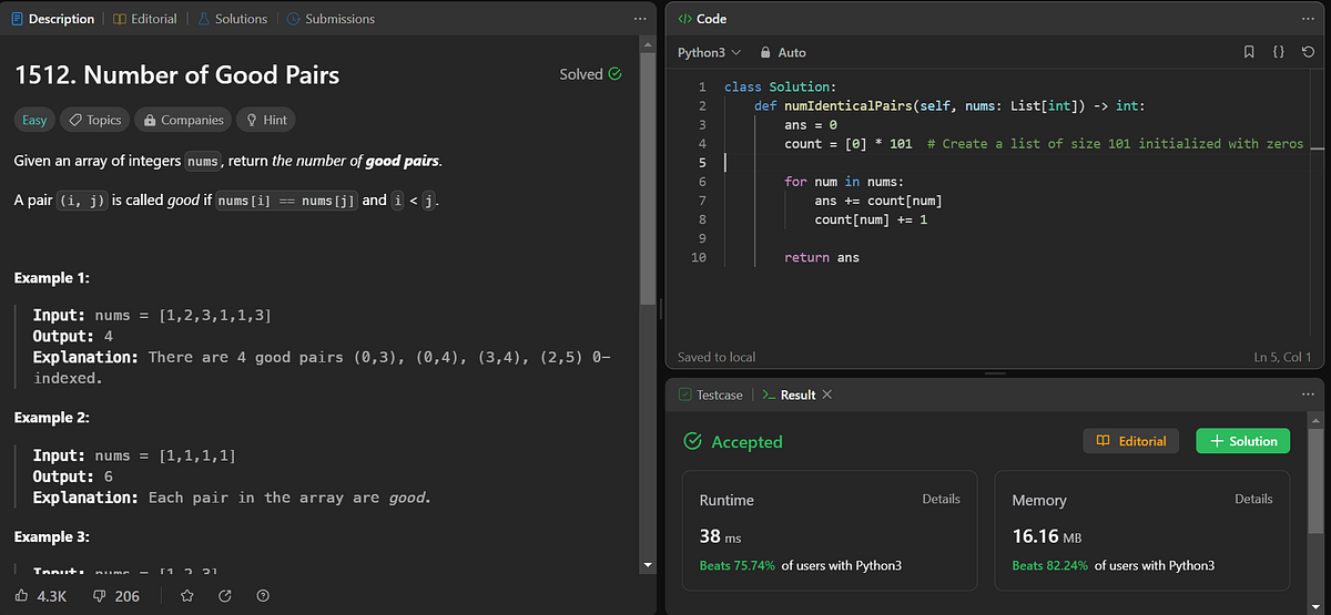 1512. Number of Good Pairs. Given an array of integers nums, return… | by r | Medium