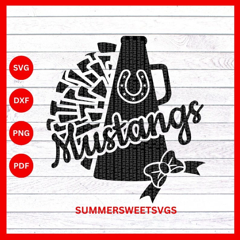 Mustangs svg, Megaphone pom poms svg, cheer svg, sublimation png ...
