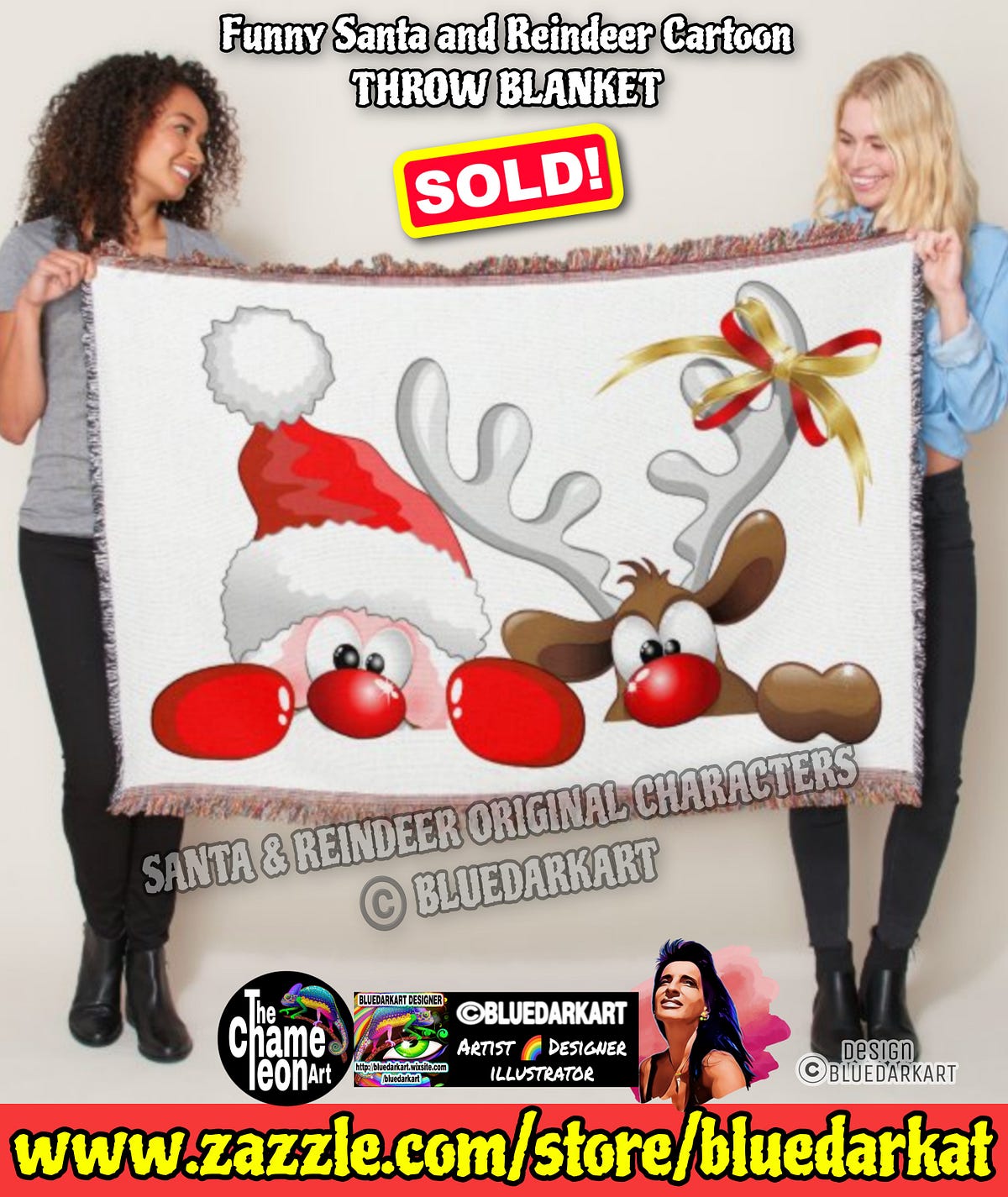 SOLD! Thanks 🎄 #Funny #Santa & #Reindeer #Cartoon Throw #Blankets 🎄# ...