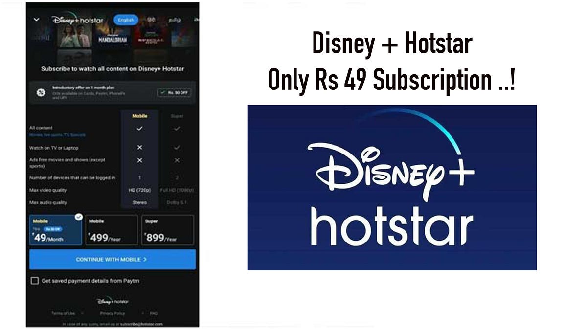 Disney + Hotstar ‌Only Rs 49 Subscription ..! - Dodlavfx - Medium