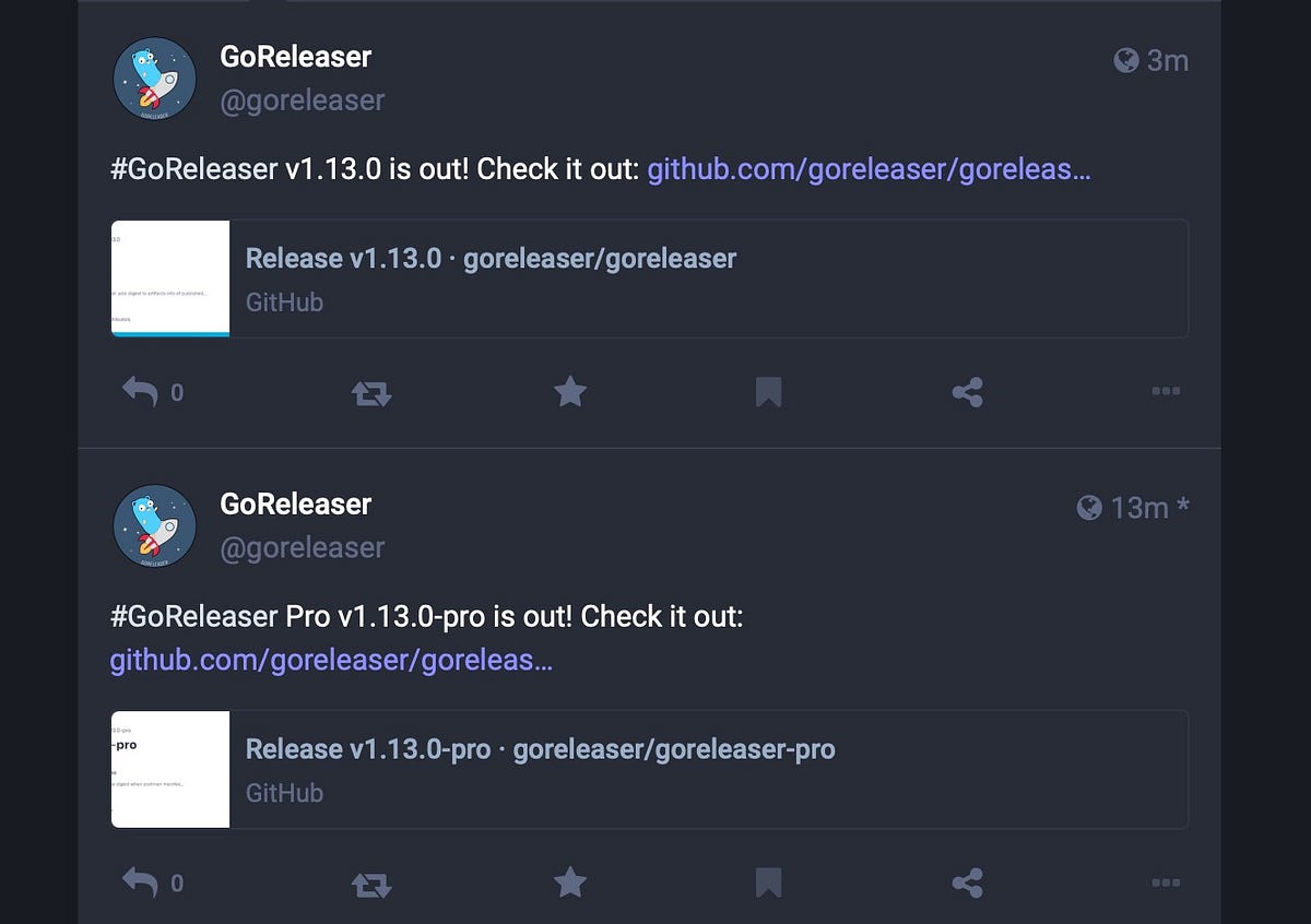 GoReleaser v1.13 — the November release | by Carlos A. Becker | GoReleaser