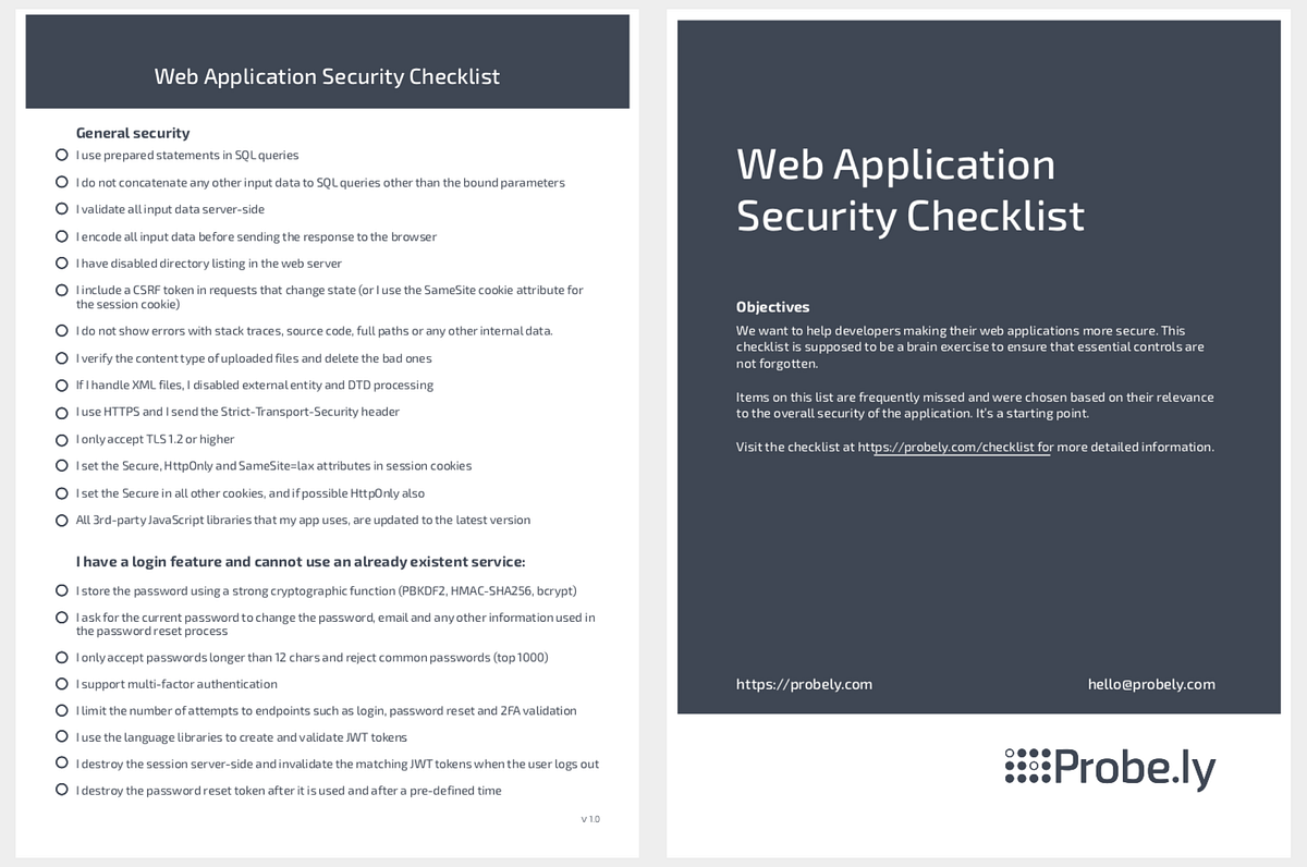 Web Application Security Checklist | by Tiago Mendo | Probely | Medium