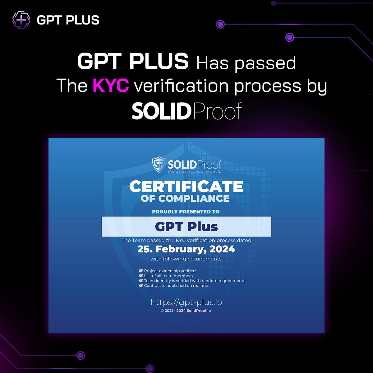 “KYC victory: GPTPlus secures approval from Solid Proof” - GPTPlus - Medium